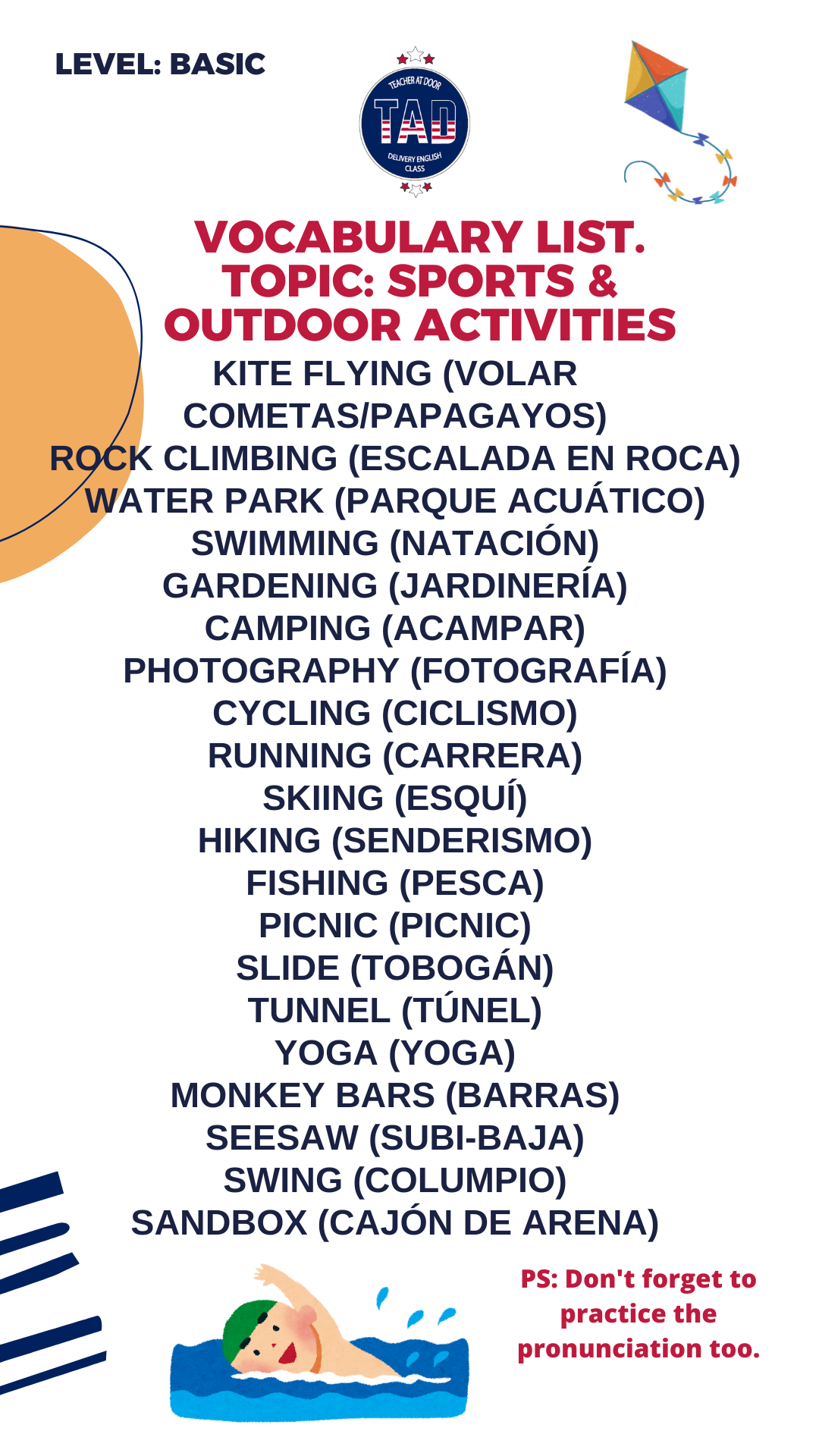 Vocabulary list: Sports and outdoor activities | TAD English Class